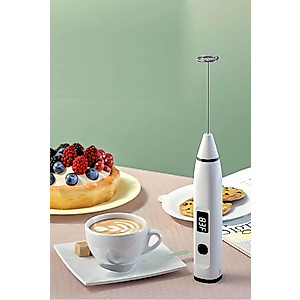 Electric Rechargeable Drink Mixer for Matcha Greens Protein Hot Chocolate drinks | Egg Beater for Baking | 3 Speed Immersion Blender (White)