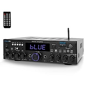 Pyle Wireless Bluetooth Home Stereo Amplifier-Multi-Channel 200W Power Amplifier Home Audio Receiver System w/Optical/Phono/Coaxial,FM Radio,USB/SD,AUX,RCA,Mic in-Antenna,Remote-Pyle PDA4BU