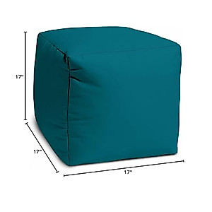 17" Cool Dark Teal Solid Color Indoor Outdoor Pouf Ottoman Multi Modern Contemporary Vinyl Removable Cover