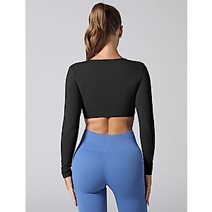 ABOCIW Workout Tops for Women Long Sleeve Sexy Twist Front Deep V Neck Athletic Athletic Crop Tops Padded Bra Basic Workout Shirts Fitness Yoga Gym Cropped Tank Tops Black Medium