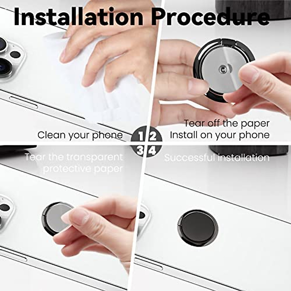 OBHEI Metal Cell Phone Ring Holder Finger Ring Stand, 360 Degree Rotation Ring Kickstand Grip Holder for Magnetic Car Mount, Black