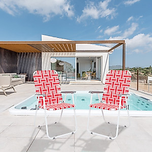 SUNLOT Patio Folding Web Chair Set,2 Pack Webbed Folding Chair Portable Lightweight Outdoor Folding Beach Chairs for Patio, Garden, Bay, Yard, Lawn., Red & White Strip