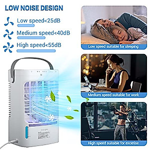 Portable Air Conditioners Fan 1500ML AC Cooling Fan & Humidifier w/ 4H Timer,3 Speeds Personal Evaporative Air Cooler with RGB Light & Humidify Misting for for Room Bedroom Office Desk