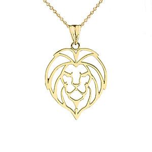 Fine 10k Yellow Gold Lion Head Outline Charm Pendant Necklace, 18"