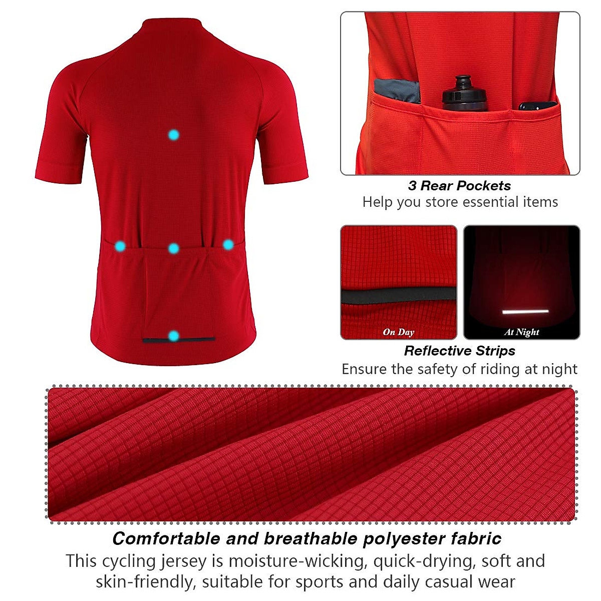 CATENA Men's Cycling Jersey Short Sleeve Shirt Running Top Moisture Wicking Workout Sports T-Shirt Red