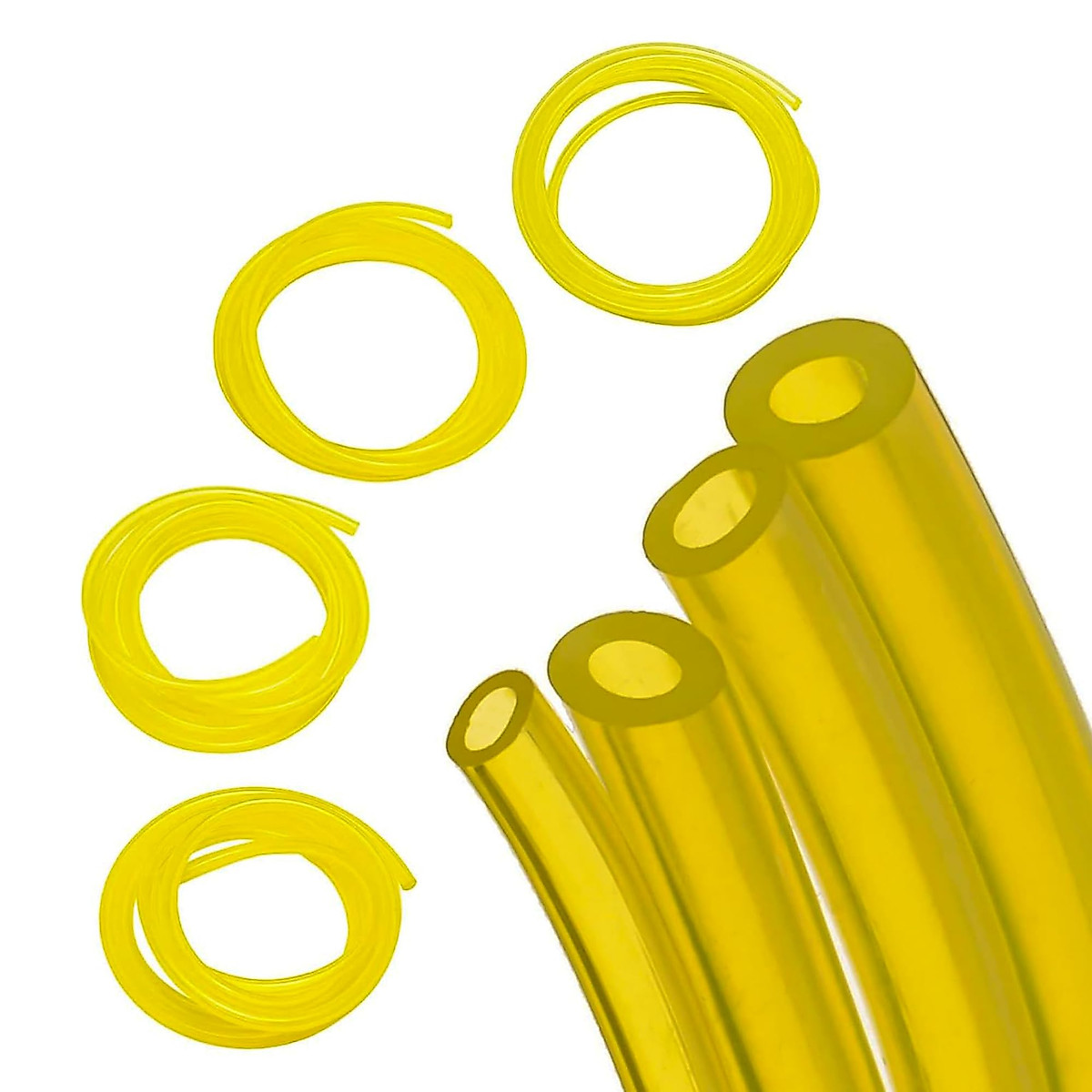 GARDEN SECRETS (4 Sizes) 2-Stroke Garden Power Tools Fuel Line Replacement Kit. Fuel Hose Fuel Tube for String Trimmer Chiansaw Blower Power Tools with Small Engine, Nitro Engine. (Yellow, 4ft each)