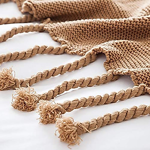 Revdomfly Brown Throw Blanket Knitted Throw Blanket with Fringe Tassels Warm Cozy Woven Blankets for Couch Bed Chair, 51.2" x 67"