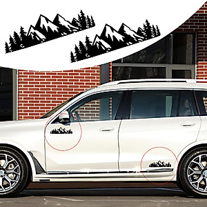 QUICTO 2 PCS Vinyl Car Snowy Mountain Tree Sticker, Car Body Mountain Range Graphic Logo Sticker, for SUV Truck Off-Road Vehicle, Universal Car Sticker Accessories
