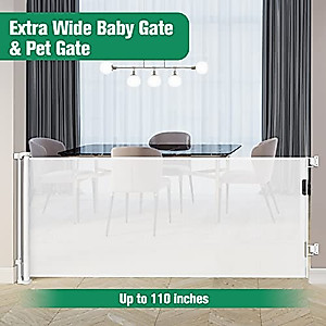 110 Inch Extra Wide Baby Gate for Large Openings Retractable Baby Gates Indoor Outdoor Extra Long Baby Gate for Doorway Stair Gates for Kids or Pets Extra Large Dog Gate for Stairs (35"Tallx110"Wide)