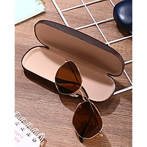 Frienda 3 Pieces Hard Glasses Case Reading Eyeglass Case Protective Sunglasses Case with Cleaning Cloth for Men Women Unisex(Blue, Brown, Black)