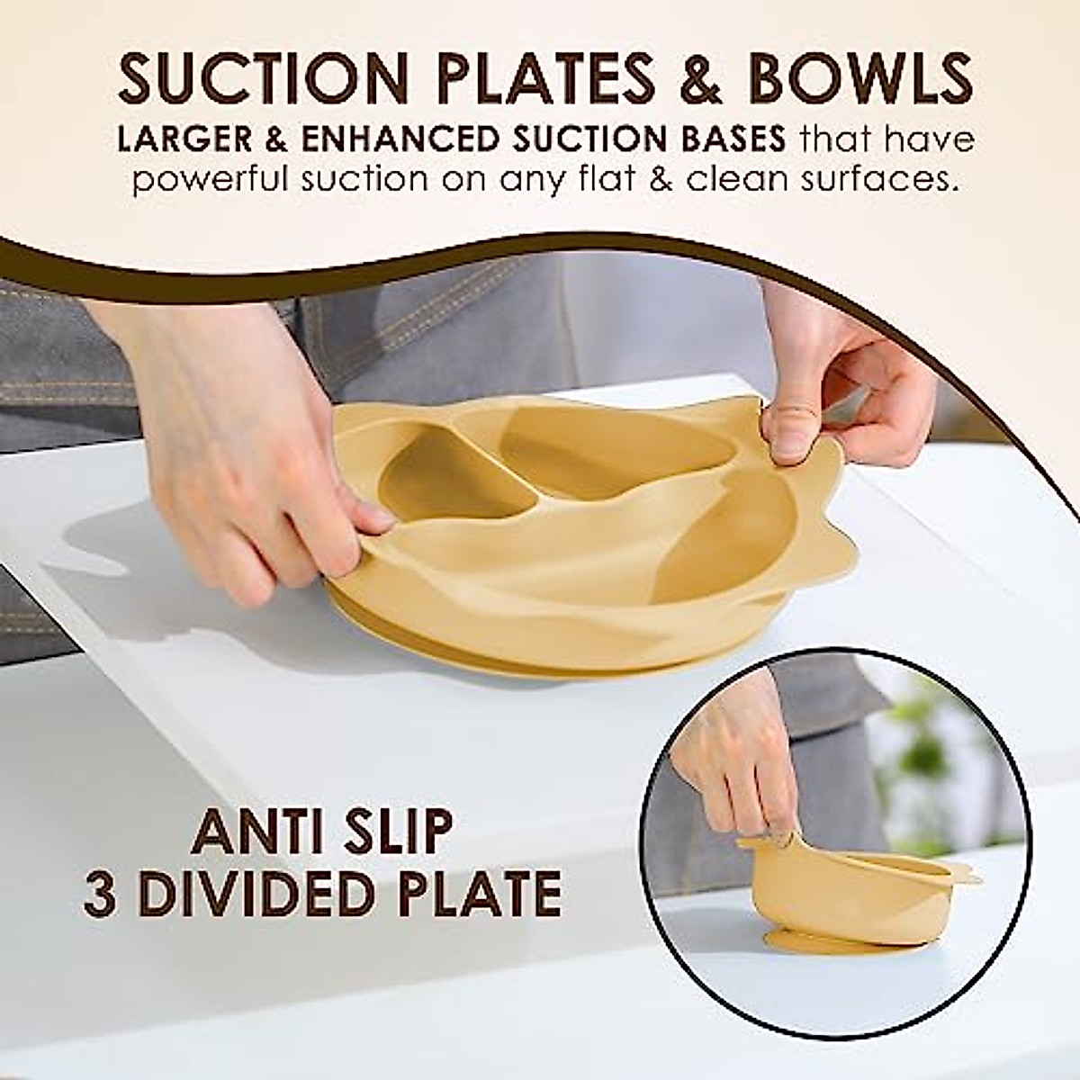 DINETHICS Baby Led Weaning Supplies - Silicone Baby Feeding Set includes Silicone Bibs, Suction Plates for Baby, Sippy Cups with Straw, Baby Bowls with Suction & Baby Spoons Self Feeding 6 Months +