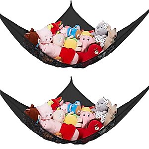 LXUNYI Stuffed Animal Net or Hammock, Toy Hammock, Extra Large Mesh Toy Net Giant Baby Kids Children Stuff animals Hammocks Wall Corner Hanging Storage Net Organizer (Black 2 Pack)