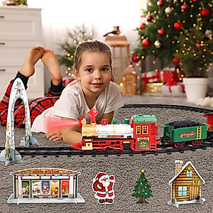 deAO Train Set for Christmas Tree,Classical Christmas Train Set with Headlight, Realistic Sounds, 4 Cars Carriage and Tracks, Best Gift for Christmas Décor Under The Christmas Tree