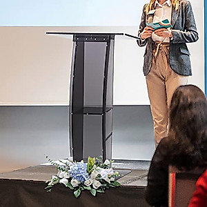 VEVOR Acrylic Podium, 47" Tall, Acrylic Podium Stand with Wide Reading Surface & Storage Shelf, Floor-Standing Clear Pulpits Acrylic for Church Office School, Black