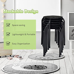 HONEY JOY 6 Pack Stackable Stool, 17.5” Kids Stacking Decoration Stool Set w/Metal Frame & Plastic Seat, Backless Round Flexible Seating for Children's Table, School, Classroom(6 Piece, Black)