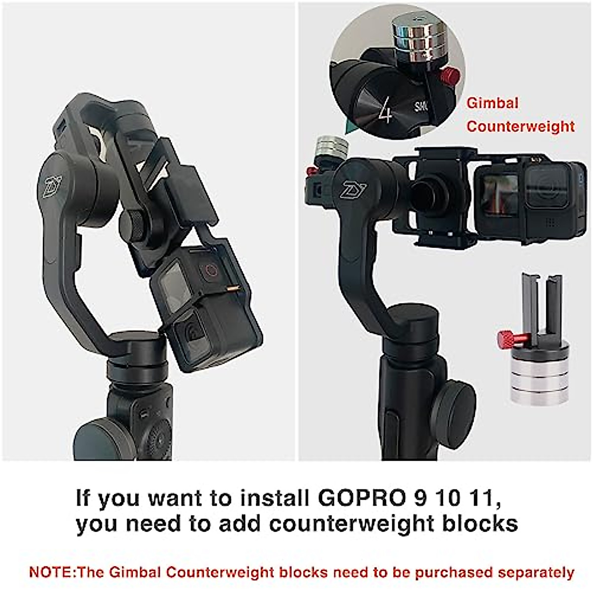 Handheld Gimbal Adapter Switch Mount Plate with Gimbal Counterweight 86g for GoPro 11 10 9 Black Camera Stabilizer Adapter Clip for Go Pro 11 10 9 8 Camera Accessories