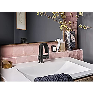 Moen Doux Matte Black One-Handle High Arc Laminar Stream Bathroom Faucet, S6910BL