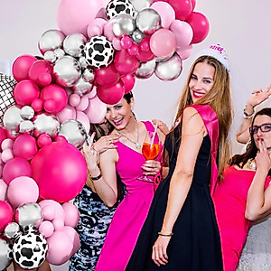 Hot Pink Silver Balloon Arch Garland Kit, Pink Metallic Silver Balloons with Silver Disco Ball Foil Balloon for Girls Women Birthday Party Valentine's Day Bridal Shower Wedding Mother's Day