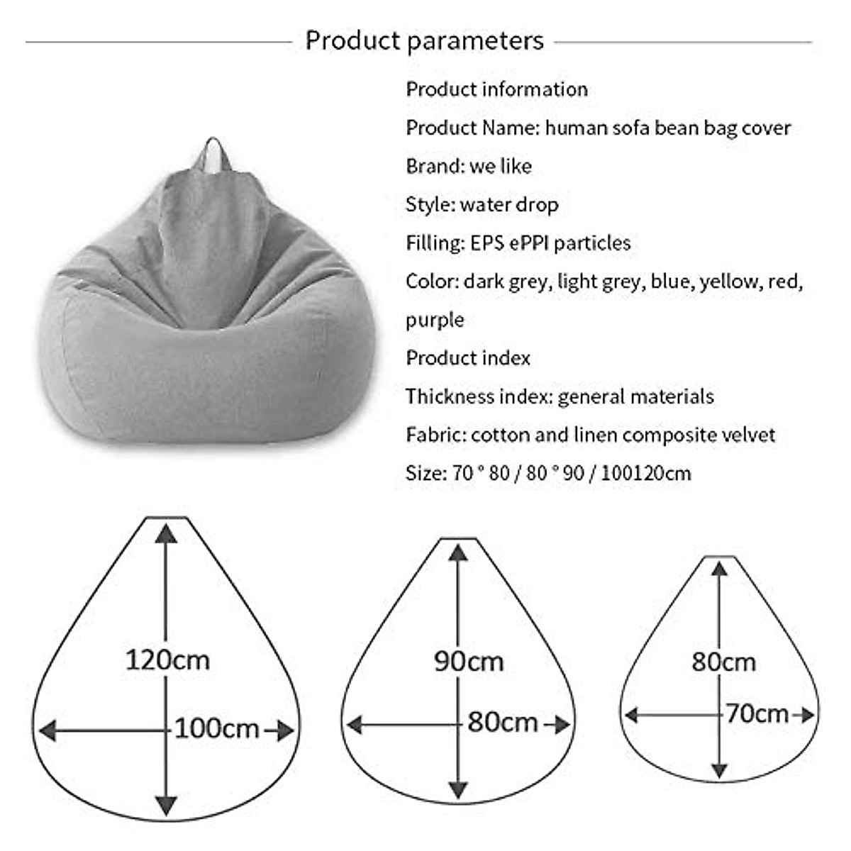 KODENG Large Small Lazy Sofas Cover Chairs Without Filler Linen Cloth Lounger Seat Bean Bag Pouf Puff Couch Tatami Living Room Beanbags (RED, 85x105cm)