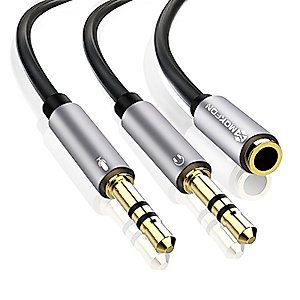 Combo Audio Adapters Cable Headphone Y Splitter with Mic and Audio Male to Female 3.5mm PC Headset Extension Stereo Jack Cables for Computer,Laptop,Earphone and More 3.9 Inch (Black)