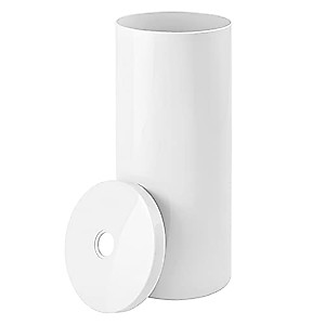 mDesign Plastic Floor Stand Toilet Paper Organizer with Cover, 3-Roll Space-Saving Tissue Storage for Bathroom - Fits Under Sink, Vanity, Shelf, in Cabinet, Corner - Aura Collection - 2 Pack - White