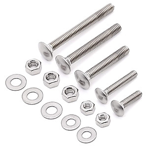Glvaner (8 Sets) 5/16-18 x 2-1/2" Stainless Steel Carriage Bolts Screws Round Head Square Neck and Hex Nuts & Flat Washers 304 Stainless Steel 18-8 Full Thread Coverage