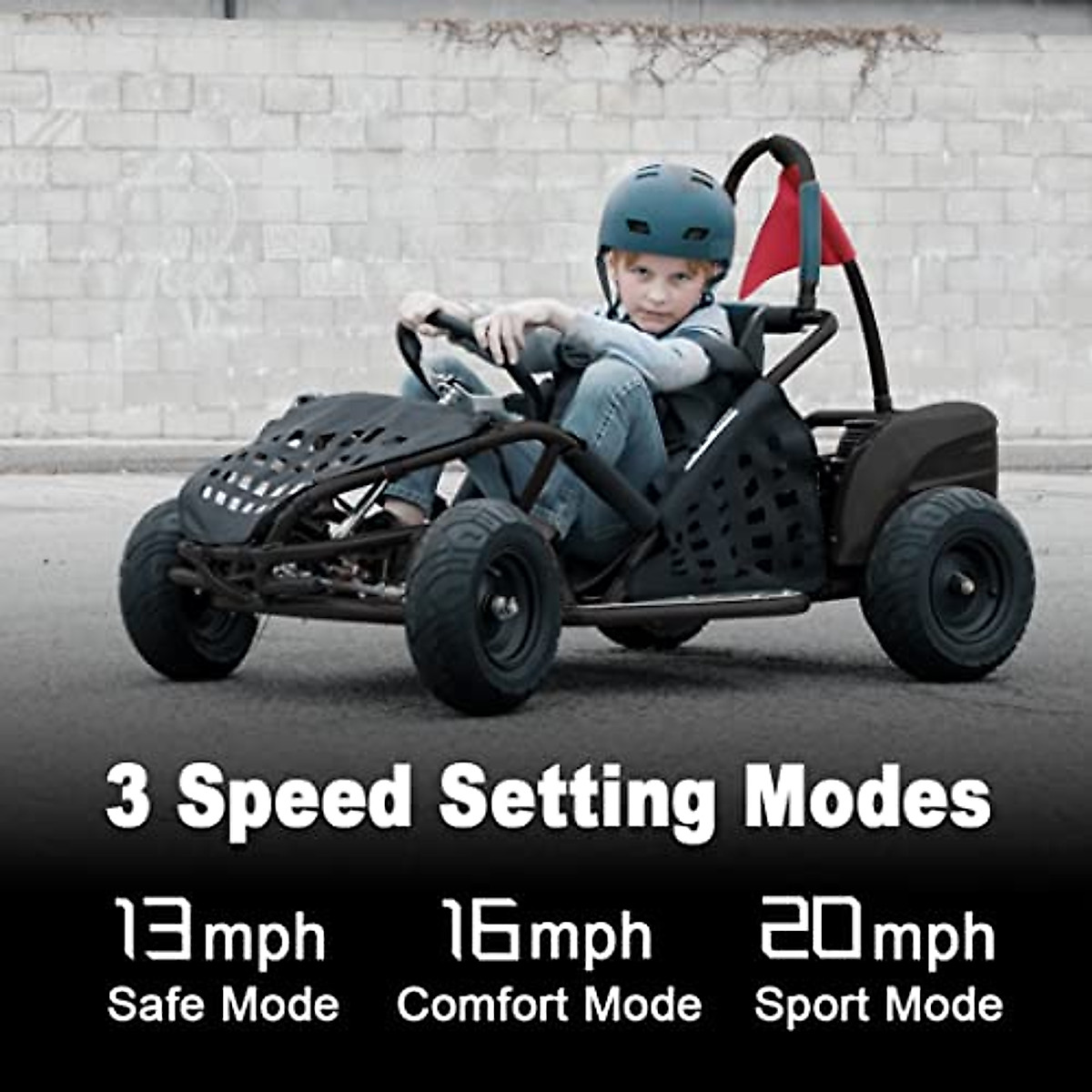 FRP Baja-X 48V 1000W Brushless Electric Go Kart, 3-Speed Setting Go Kart W/Forward & Reverse, Racing Go Cart Up to 20 mph W/Foot Pedal & Foot Break, Go Cart Support Up to 175 Lbs