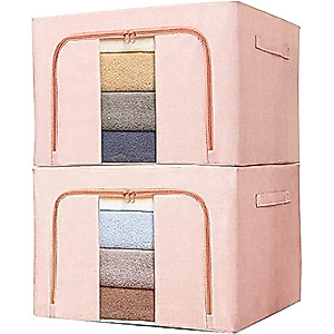 Idevalk Foldable Storage Containers for Clothes, 2 Pcs 66L Stackable Storage Bins for Closet and Organizing Clothes, Linen Storage Organizer for Clothing Bedding Blankets Comforter(19.7x15.8x13inch)