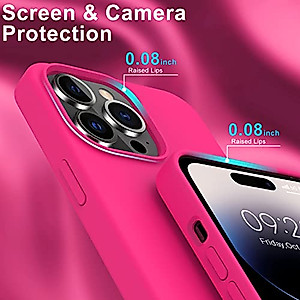 DEENAKIN Compatible with iPhone 14 Pro Max Case with Screen Protector,Soft Flexible Silicone Rubber Cover for Women Girls,Slim Fit Shockproof Protective Phone Case 6.7" Hot Pink