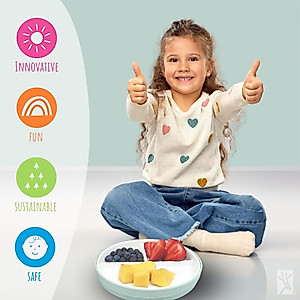 Elk and Friends Kids 6.7” Porcelain White Plates with Silicone Suction Sleeves Sleeves | Divided Plates | Suitable for Babie/Kids/Toddlers | Microwave & Dishwasher Safe | Non Slip | Snack Dishes