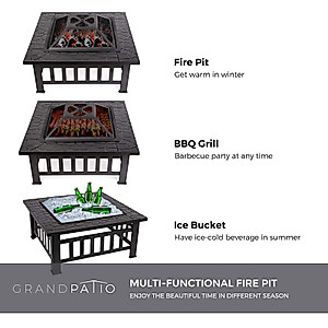 GRAND PATIO Outdoor Drayton 24in Round Concrete Wood Burning Patio Grill Fire Pit, Gray