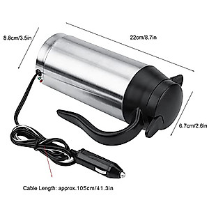 750ml Heated Travel Mug- Stainless Steel Car Water Heating Cup Car Cigarette Lighter DC12V Boiling Water Cup