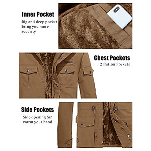 MAGCOMSEN Winter Coats for Mens Military Parka Jacket Fleece Lined Winter Cargo Jackets Khaki S