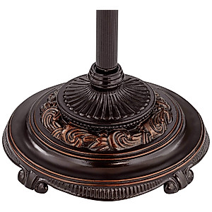 Barnes and Ivy Traditional Standing Floor Lamp Multi 4-Light 63" Tall Antique Bronze Copper Gold Tortoise Glass Font Fabric Bell Shade Candelabra Decor for Living Room Reading House Bedroom