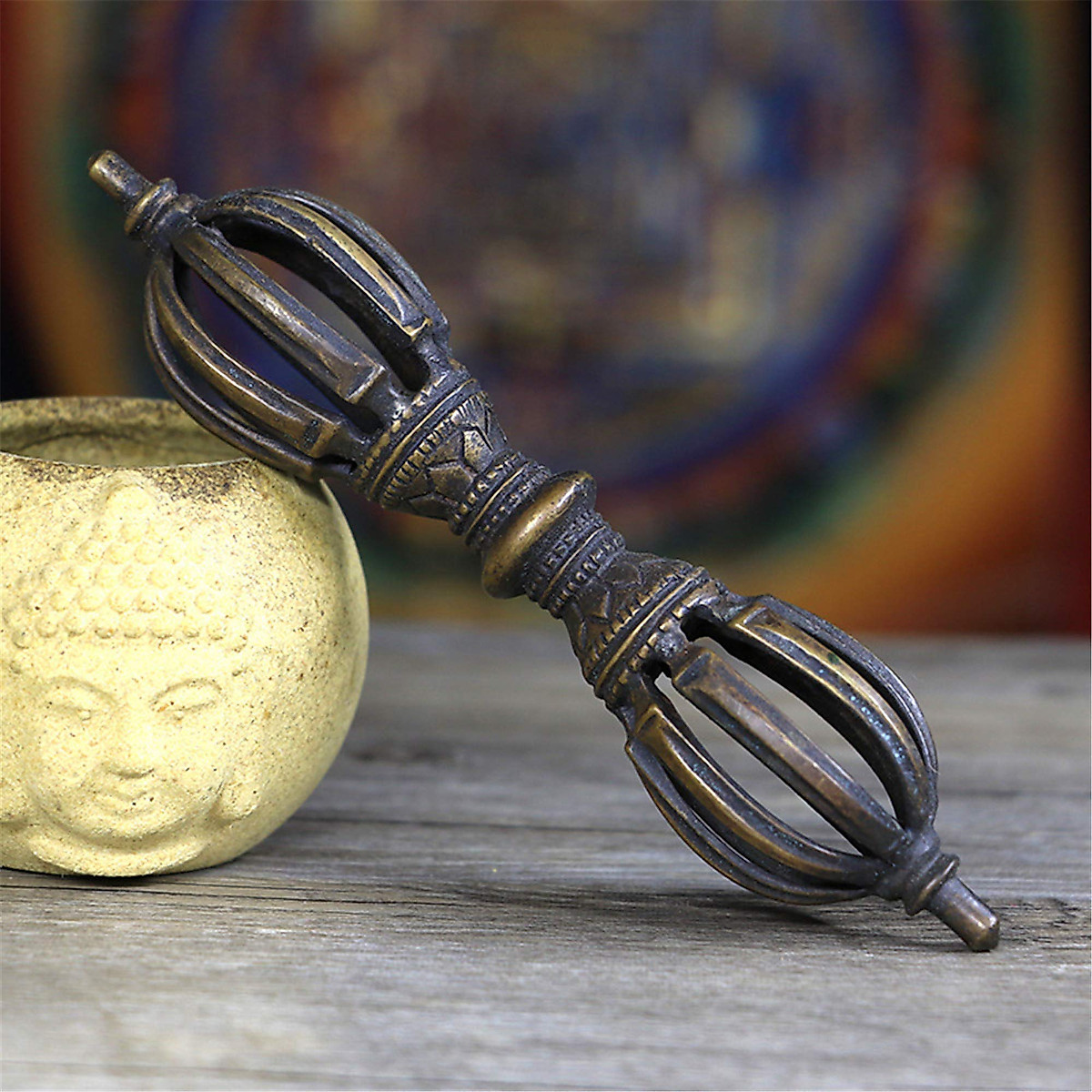 Gandhanra Powerful Vintage Tibetan Buddhism Dharma Ritual Vajra Dorje,Nine-pronged Phurba Pestle,Tantric Energy Device, Handmade in Nepal