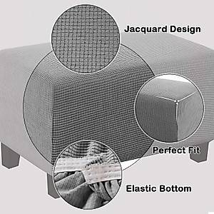 Turquoize Stretch Ottoman Cover Ottoman Slipcover Sofa Cover Footstool Protector Storage Ottoman Covers Furniture Protector Soft Rectangle slipcover with Elastic Bottom (X-Large, Dove)