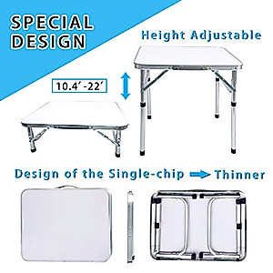 Camp Field Aluminum Folding Small Picnic Table, Adjustable Height Lightweight Portable Camping Table for Picnic Beach Outdoor Indoor (Medium)