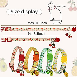 CooShou 4Pcs Breakaway Cat Collars with Bells Kitten Collar Breakaway Friut Plaid Collar with Pineapple, Cherry, Lemon, Avocado Adjustable Collars for Female Girl Cats Male Boy Cats