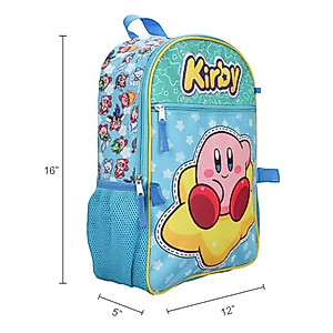 Bioworld Kirby 5-Piece Set: 16" Backpack, Lunchbox, Utility Case, Rubber Keychain, and Carabiner