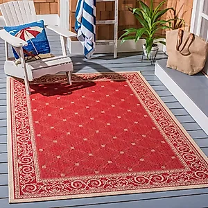 SAFAVIEH Courtyard Collection Accent Rug - 4' x 5'7", Red & Natural, Indoor/Outdoor & Washable, Ideal for High Traffic Areas in Patio, Backyard, Mudroom, Entryway, Doormat (CY1502-3707-4)