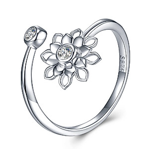 SCZKLAQ Lotus Ring for Women 925 Sterling Silver Lotus Flower Rings Adjustable Lotus Ring Yoga Lotus Flower Jewelry Gift for Women Wife