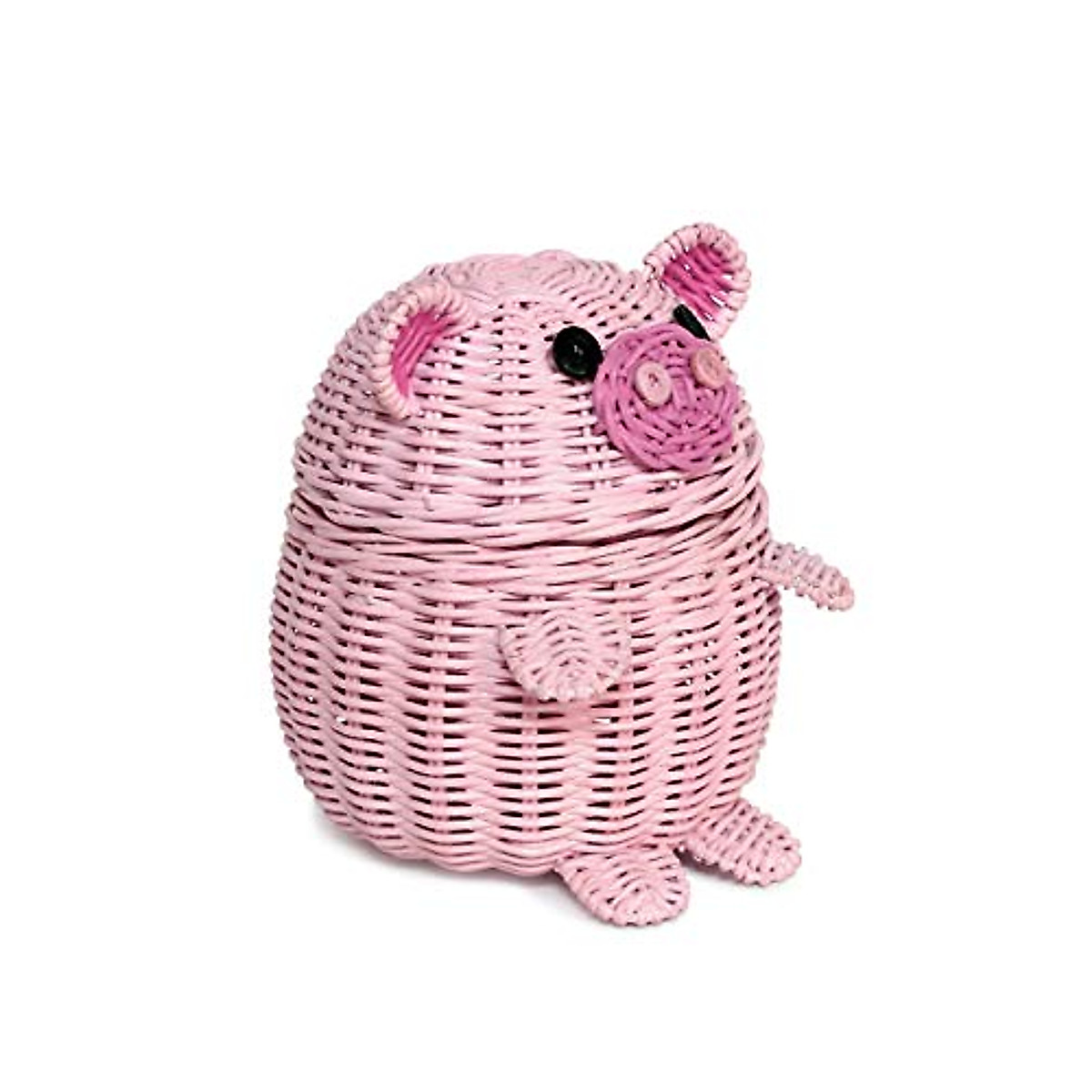 G6 COLLECTION Pig Rattan Storage Basket with Lid Decorative Bin Home Decor Hand Woven Shelf Organizer Cute Handmade Handcrafted Gift Art Decoration Artwork Wicker Pink Piggy (Small)