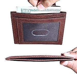 REAGO Handcrafted Front Pocket Small Slim RFID Crumpled Leather Wallet for Men Women, Credit Card Holder, Strong Stitching, Slip Pocket, ID Window, Minimalist Design, Chemical Free, Ideal Gift