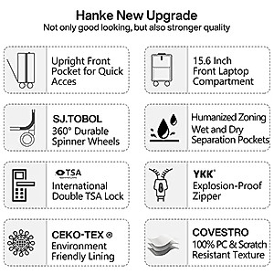 Hanke 20 Inch Carry On Luggage Hard Shell Suitcases with Wheels Lightweight Travel Luggage for Weekender Suitcase with Lock Rolling Luggage with Front Pocket(Grey)