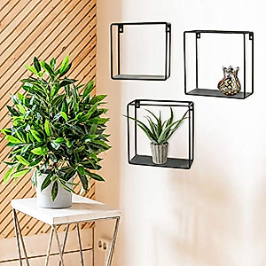 WHW Whole House Worlds Industrial Chic Box Floating Shelves, 3 Wall Mounted Pieces, Black Iron, 7 3/4, 7, and 6 Inches Square, Easy to Hang Wall, from The Loft Living Collection
