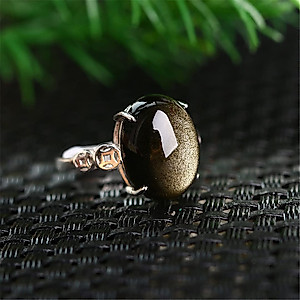 DUOVEKT Natural Gold Obsidian Ring Jewelry For Woman Men Healing Crystal Quartz Stone 16x12mm Beads Gemstone Adjustable Ring AAAAA