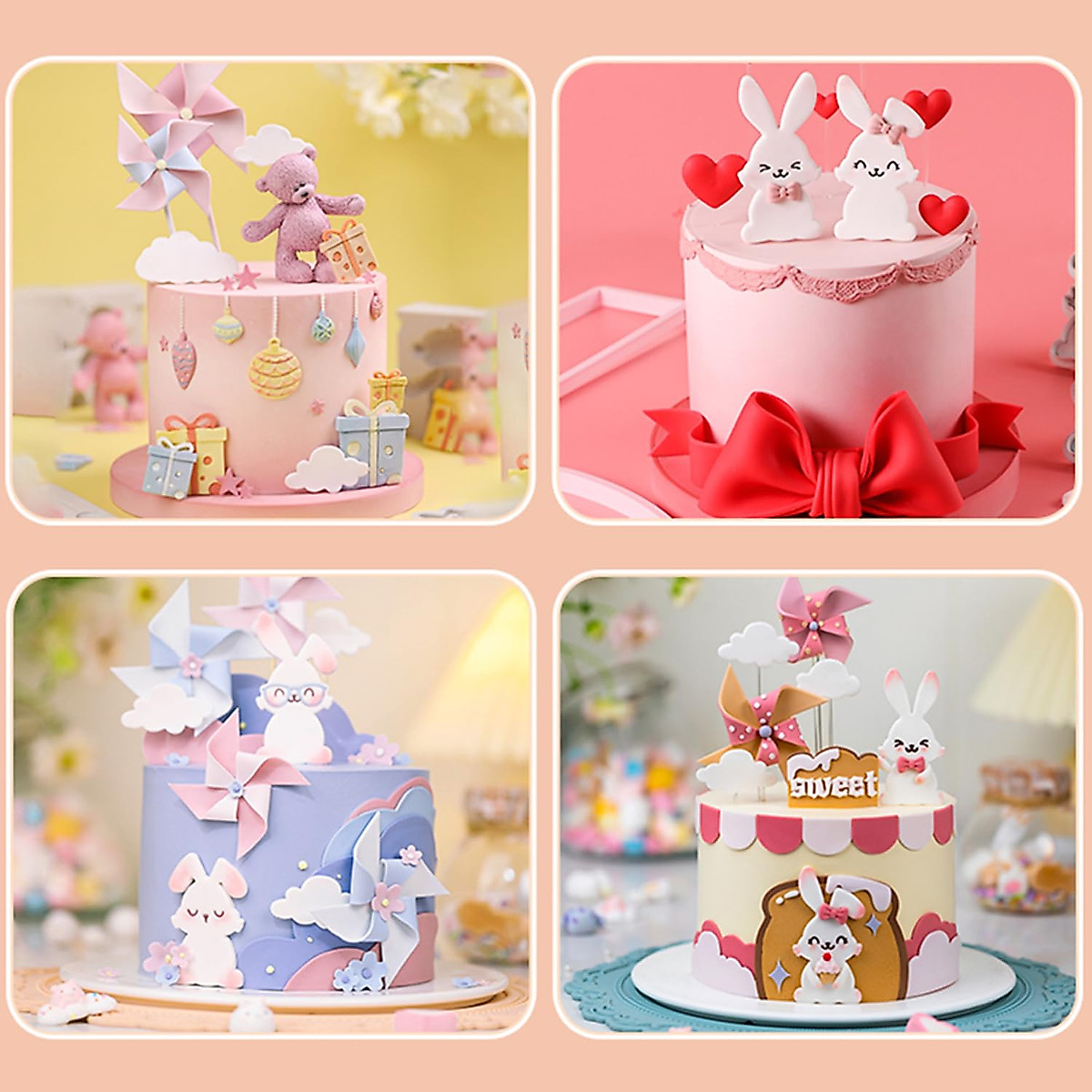 16 Pcs Clouds Fondant Cutter Rabbit Plunger Cutter Mindmill Cookie Stamp Biscuit Mold DIY Cake Decorating Tools for Kids Birthday Party and Baby Shower decoration Wedding Party