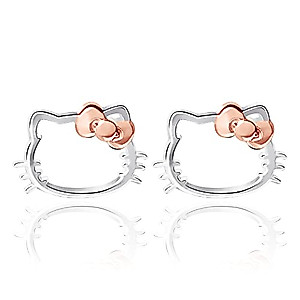 Sanrio Hello Kitty Womens Stud Earrings - Sterling Silver Hello Kitty Earrings with Silhouette Design Officially Licensed