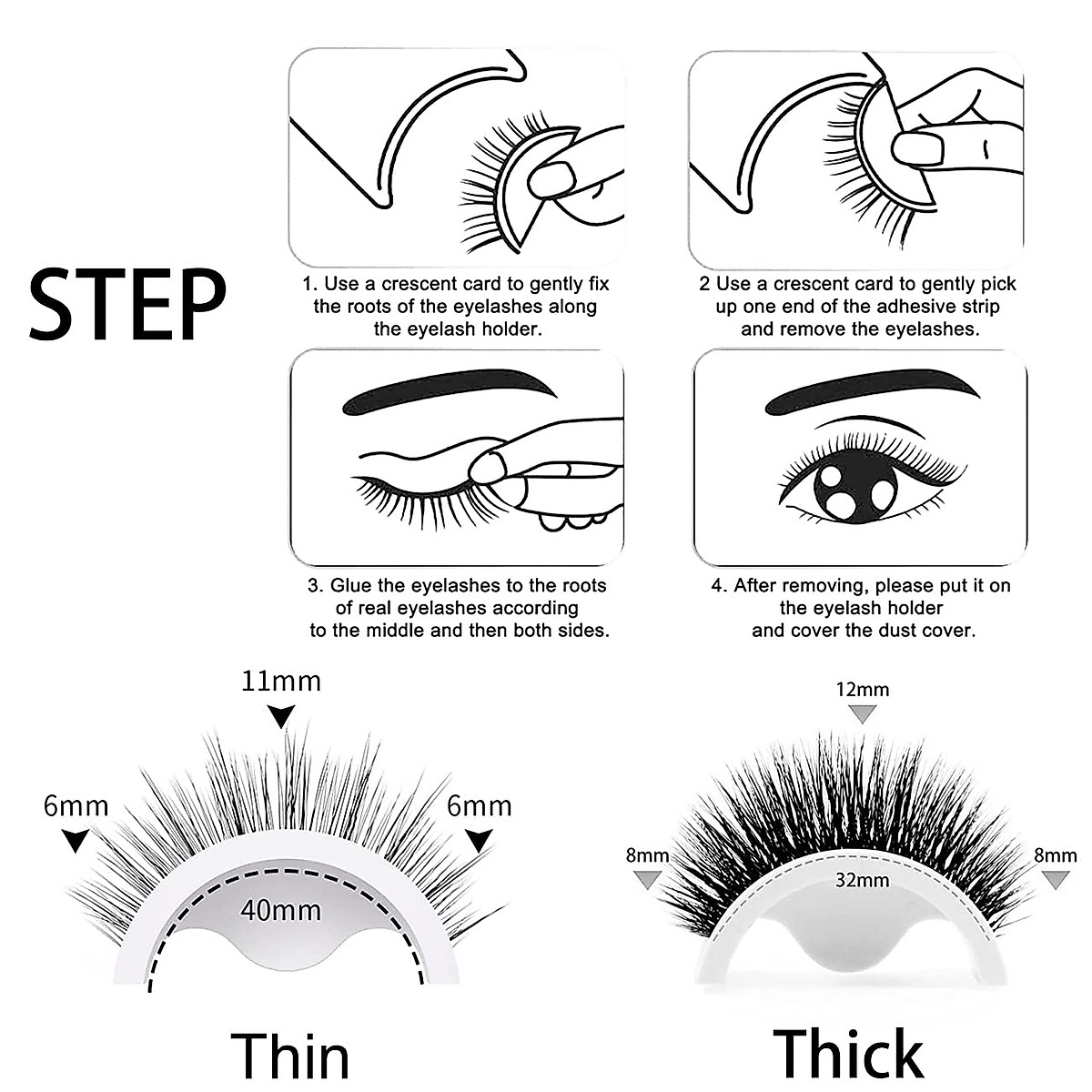 Self-Adhesive Eyelashes, Ksndurn Reusable Thick False Eyelashes - Non-Slip Waterproof False Lashes Without Glue