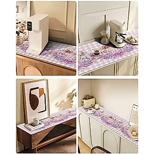 Heat Resistant Mats for Countertop, Hello Autumn Thanksgiving Pumpkins Pink Plaid Waterproof Non-Slip Mats Kitchen Counter Protector, Rolled Up Kitchen Counter Mat for Air Fryer, Oven, Microwave